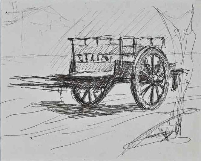 Lucien Coutaud, Chariot, Pen Drawing, Mid-20th Century for sale at Pamono