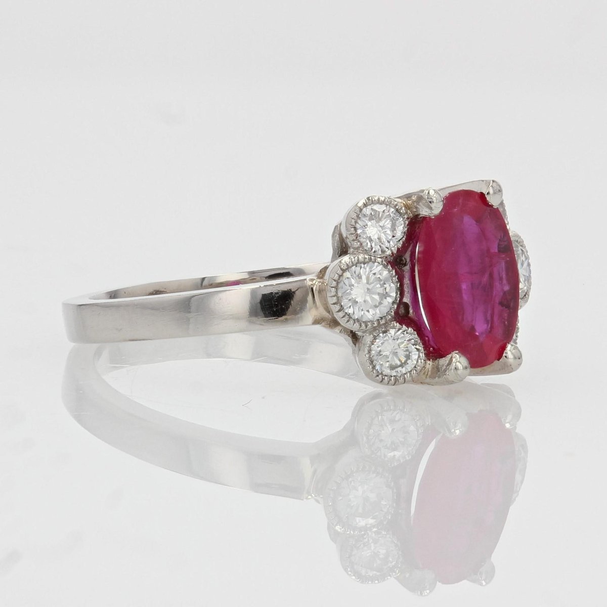 French Modern Ruby with Diamonds & Platinum Engagement Ring for sale at ...