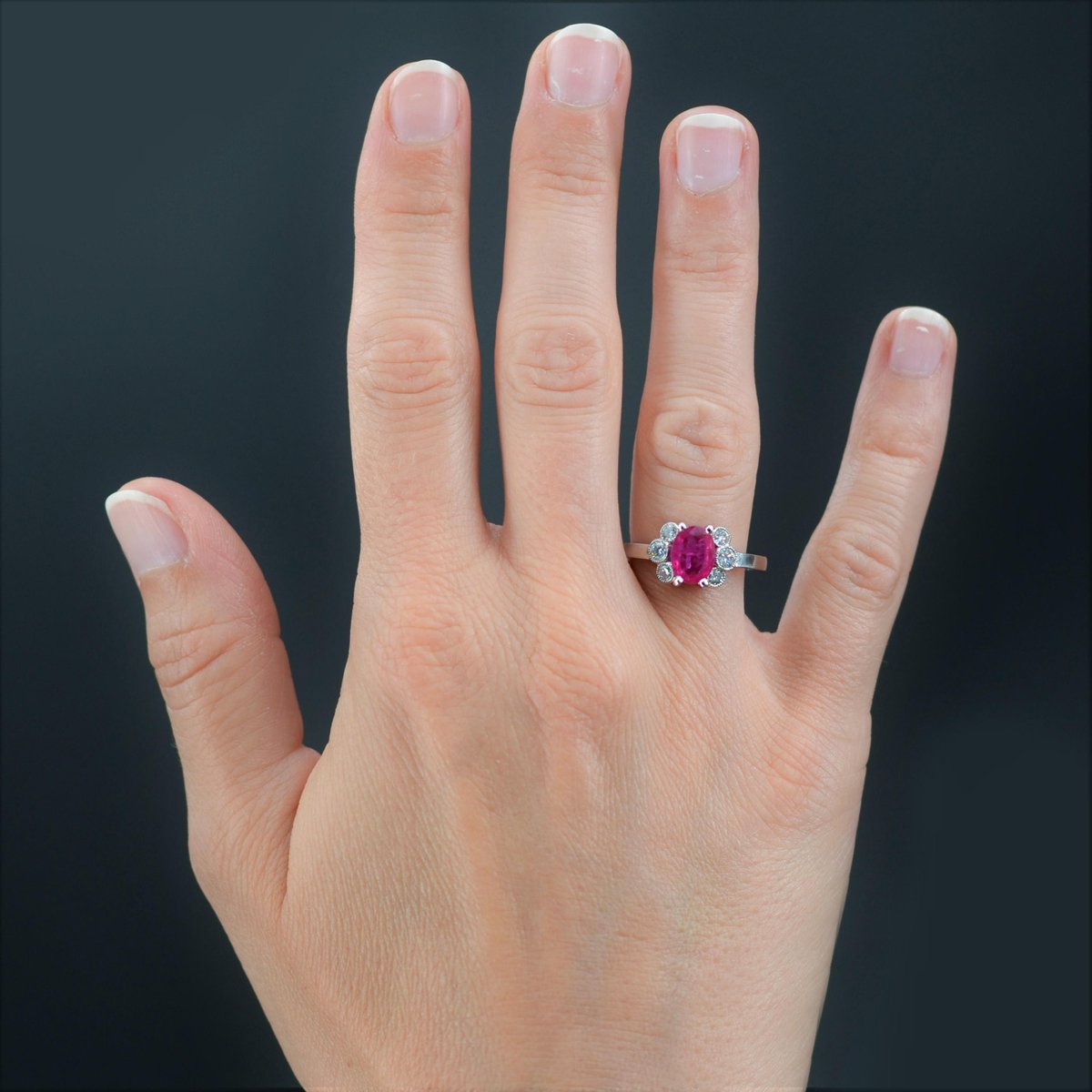 French Modern Ruby with Diamonds & Platinum Engagement Ring for sale at ...