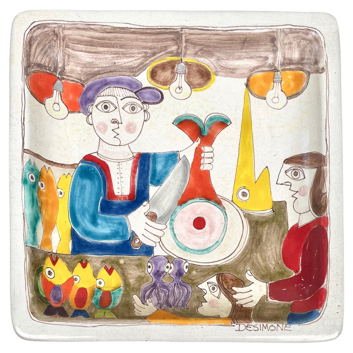 Italienischer Wandfliesen Teller aus Keramik von Giovanni De Simone, 1970er bei Pamono kaufen