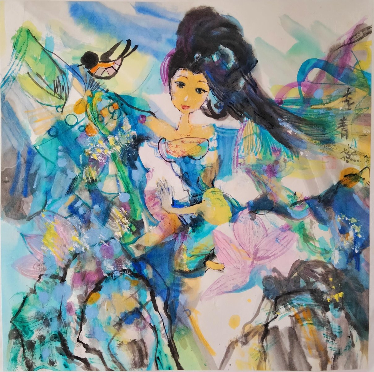 Li Qing-Yan, Flying Apsaras Crossing Mountains, 2019, Ink on Paper for sale at Pamono