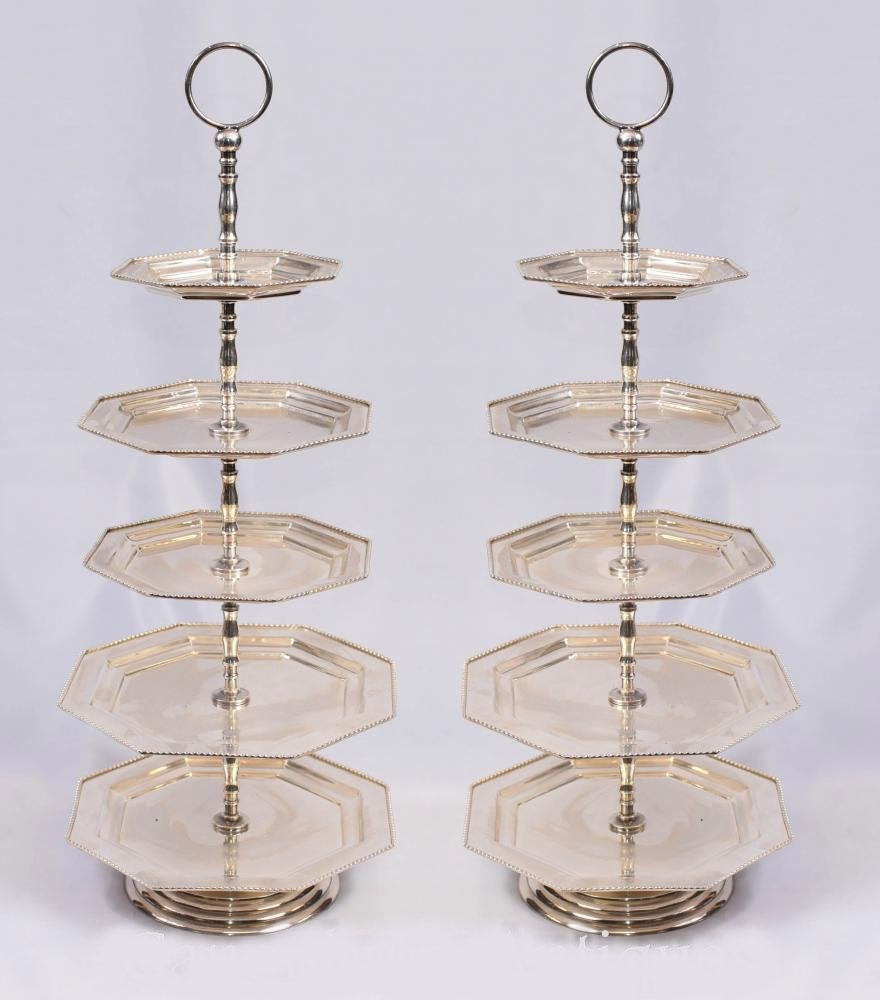 5 Tier Victorian Afternoon Tea Silver Plate Cake Stands, Set of 2 for ...