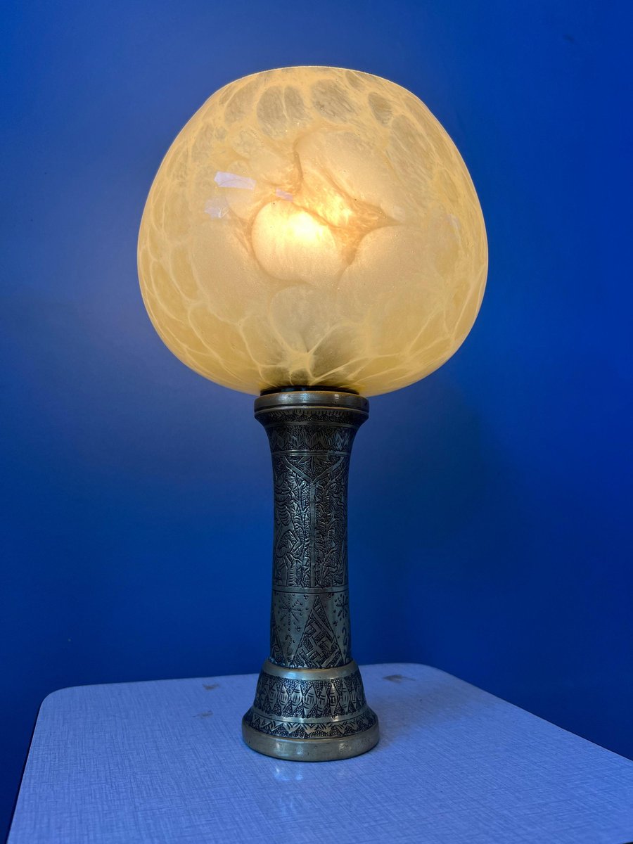 Vintage Art Deco Glass Lamp with Bronze Base for sale at Pamono