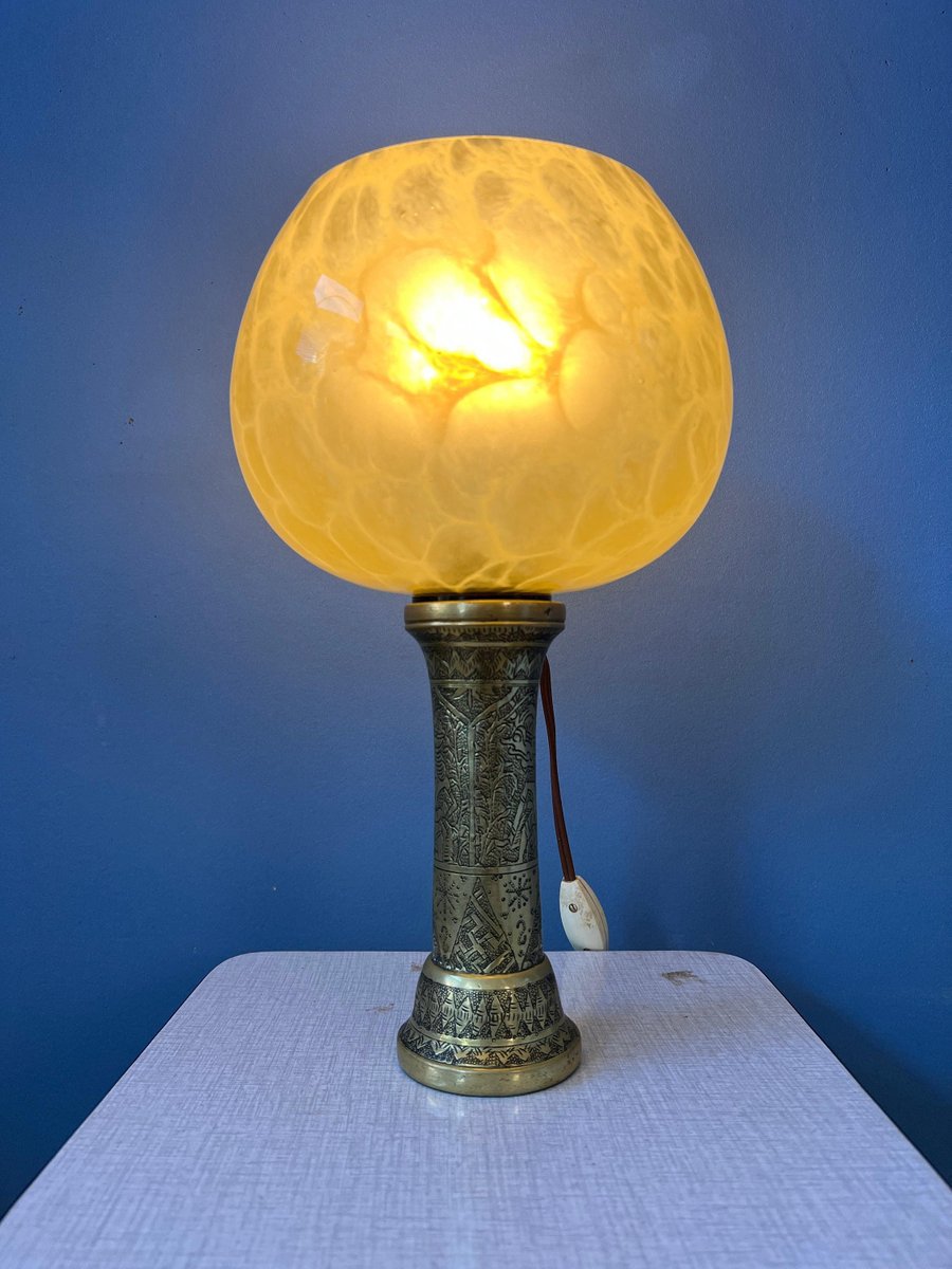 Vintage Art Deco Glass Lamp with Bronze Base for sale at Pamono