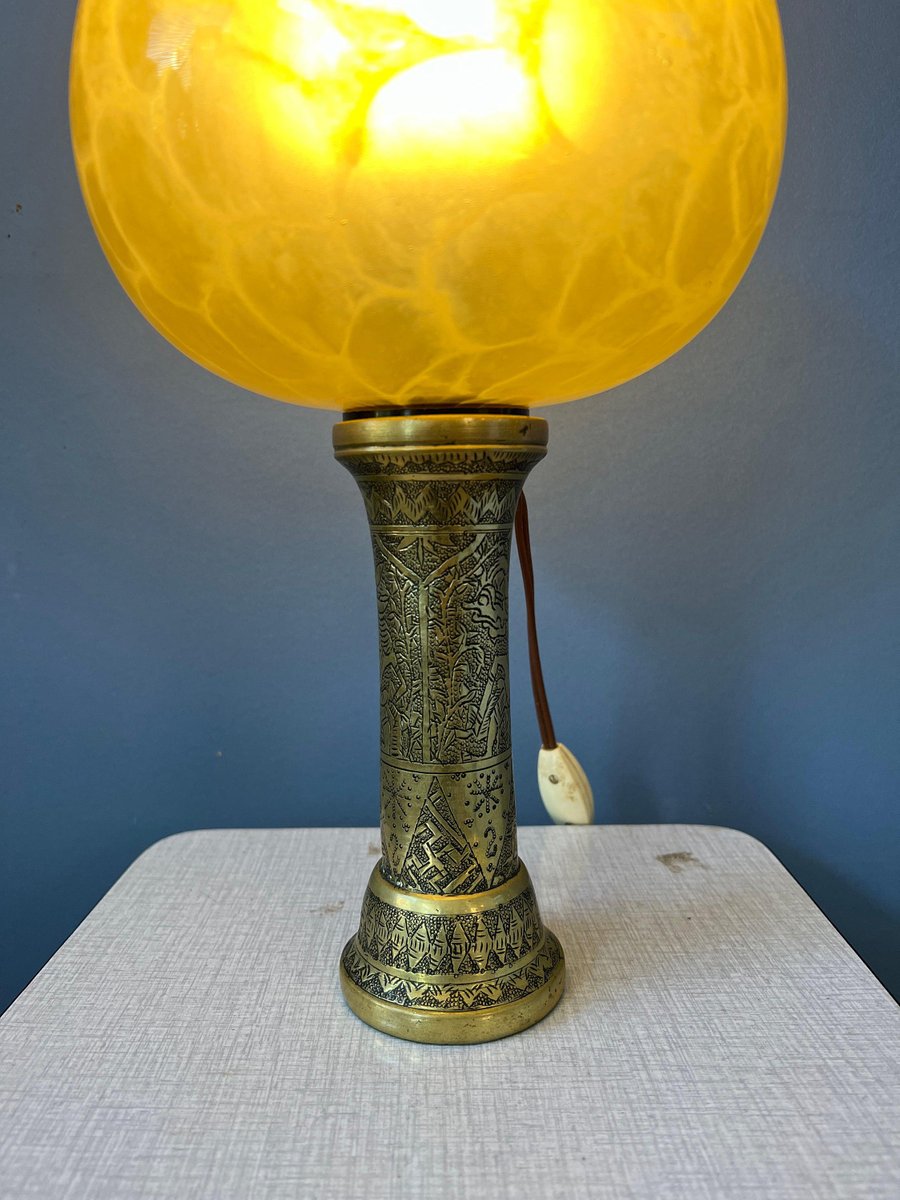 Vintage Art Deco Glass Lamp with Bronze Base for sale at Pamono