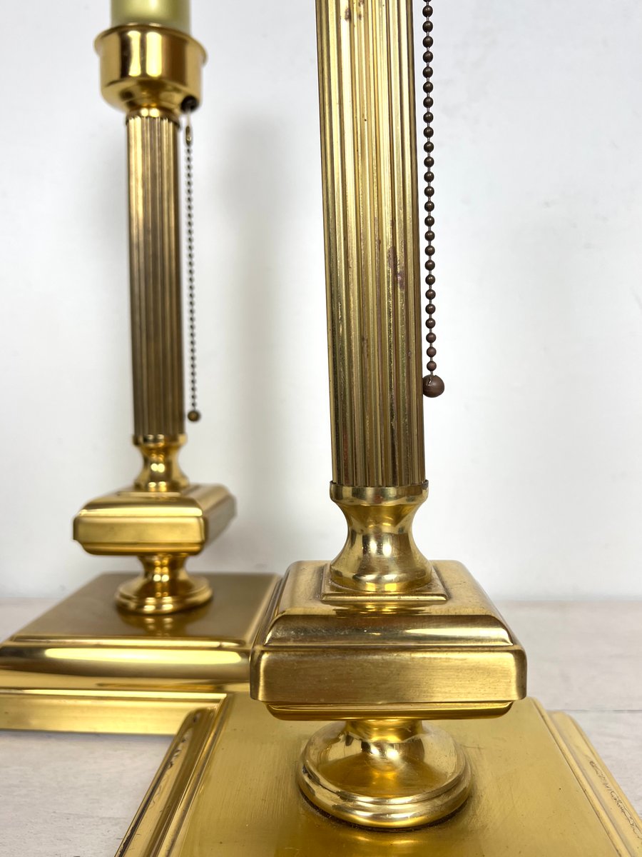 Neoclassical Brass Table Lamps with Pull Cord, Set of 2 for sale at Pamono
