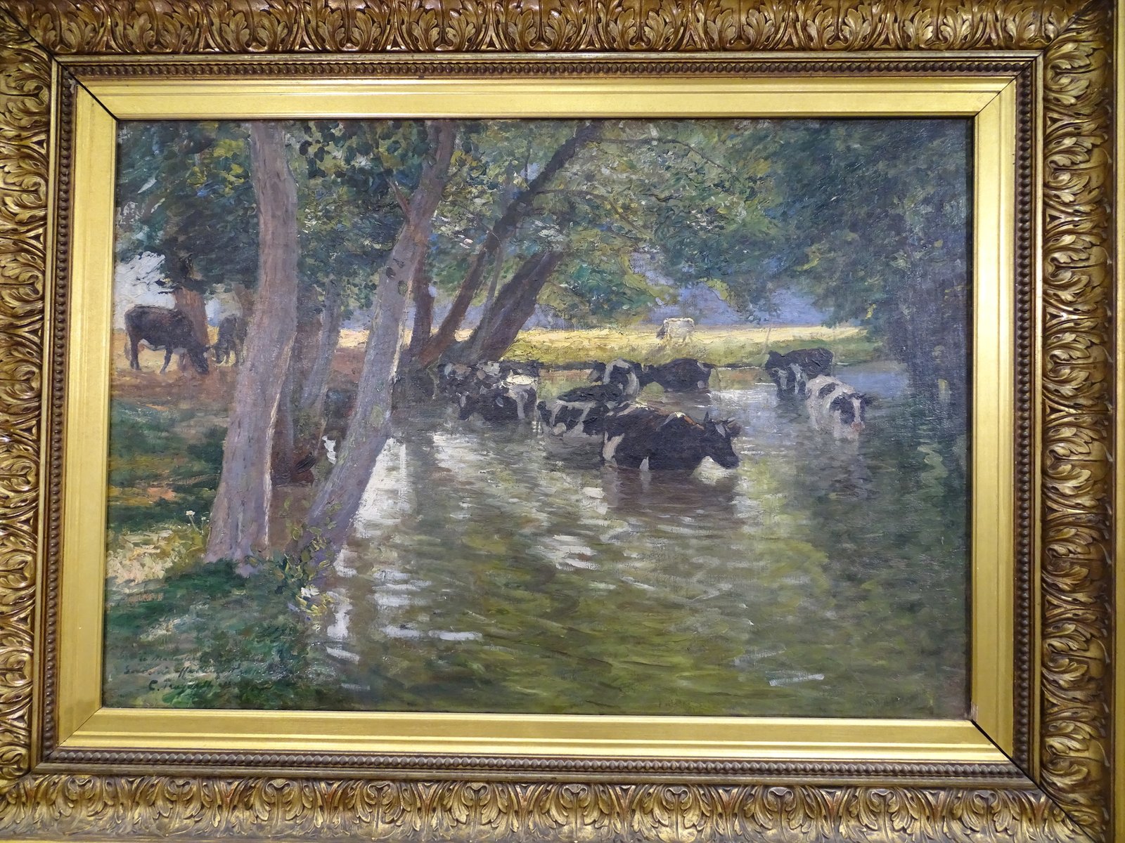 Carl Trägårdh, Kühe über das Wasser, 19. Jh., Öl auf Leinwand, Gerahmt ...