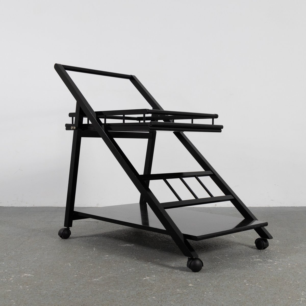 Black Laquered Ash Bar Trolley with Removable Tray, 1970s for sale at ...