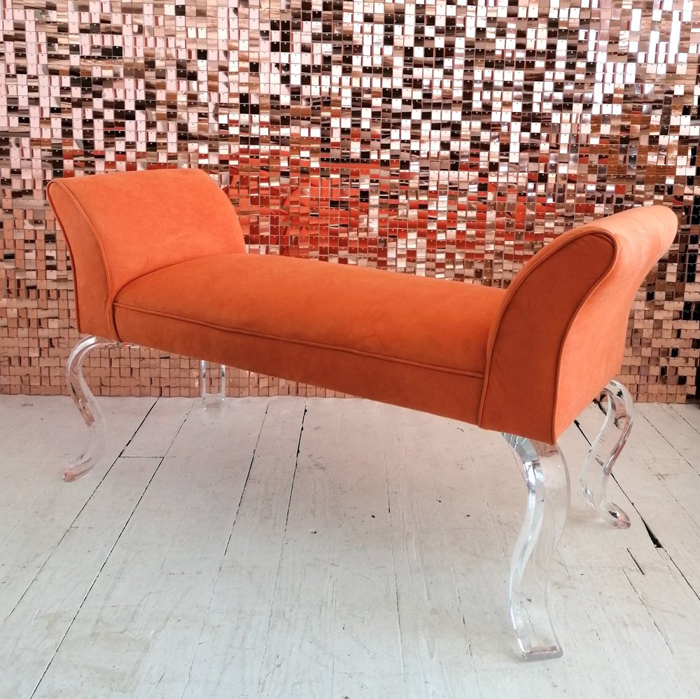 Large Vintage Postmodern Bench with Curved Acrylic Glass Legs by Shlomi ...