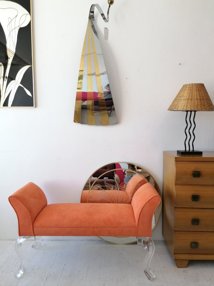 Large Vintage Postmodern Bench with Curved Acrylic Glass Legs by Shlomi ...