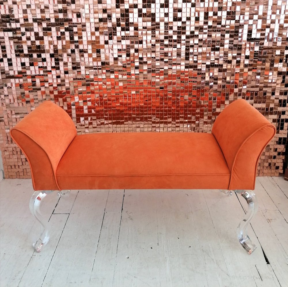 Large Vintage Postmodern Bench with Curved Acrylic Glass Legs by Shlomi ...