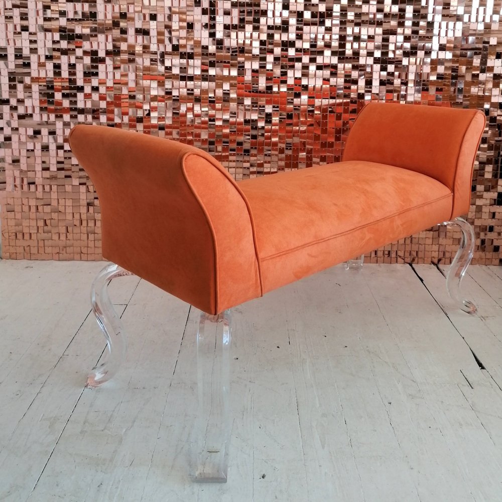 Large Vintage Postmodern Bench with Curved Acrylic Glass Legs by Shlomi ...