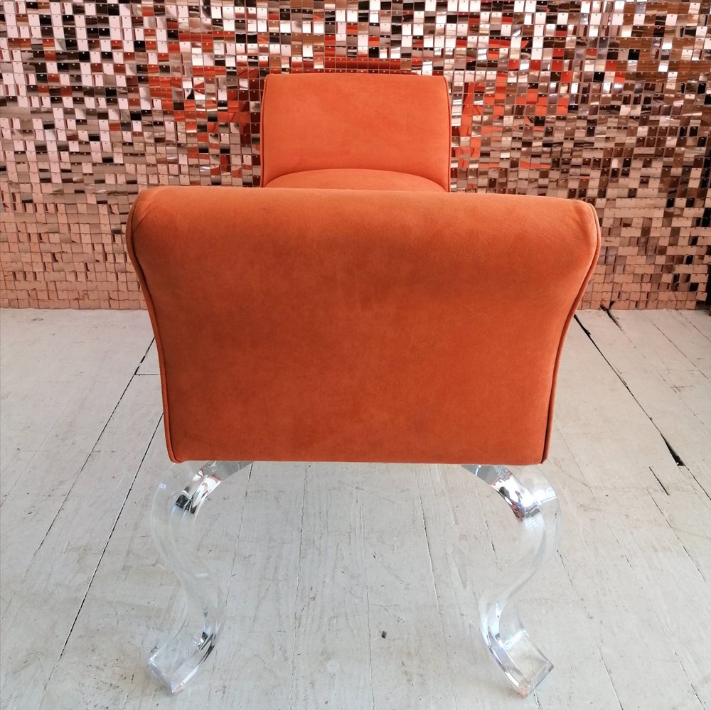 Large Vintage Postmodern Bench with Curved Acrylic Glass Legs by Shlomi ...