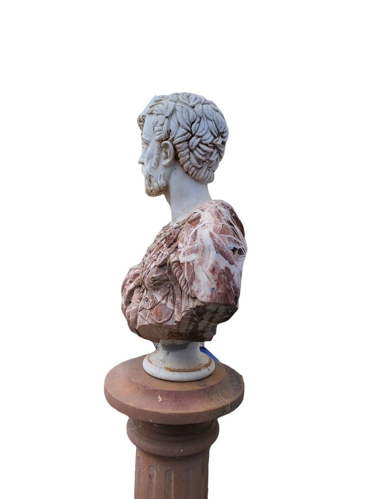 Italian Artist, Roman Man, Early 20th Century, Marble Bust on Pedestal ...