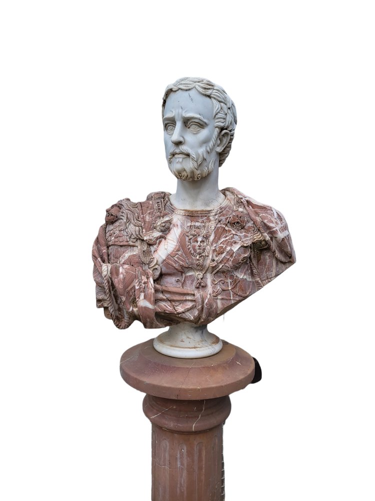 Italian Artist, Roman Man, Early 20th Century, Marble Bust on Pedestal ...