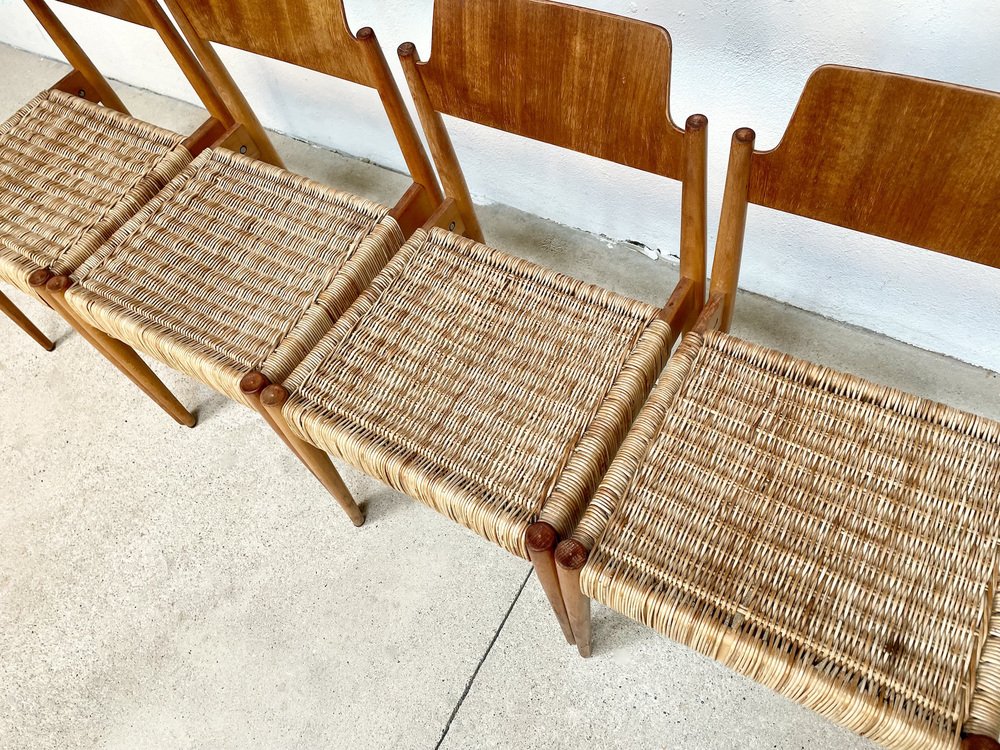 German Beech and Wicker SE 119 Dining Chairs by Egon Eiermann for Wilde ...