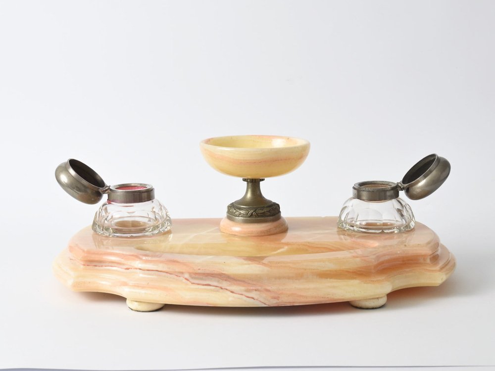 19th Century Marble and Crystal Desk Set, Set of 3 for sale at Pamono