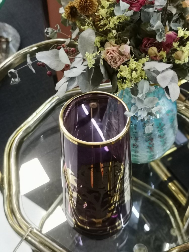 Hollywood Regency Glass Vase with Golden Decorations, 1960s for sale at ...
