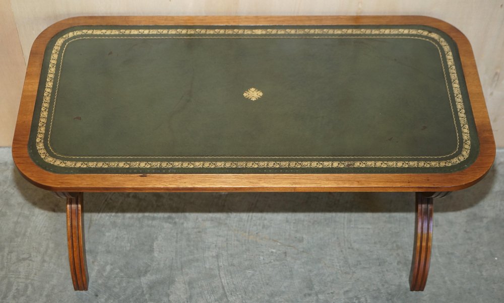 Vintage Green Leather & Mahogany Bevan Funnell Coffee Table for sale at ...