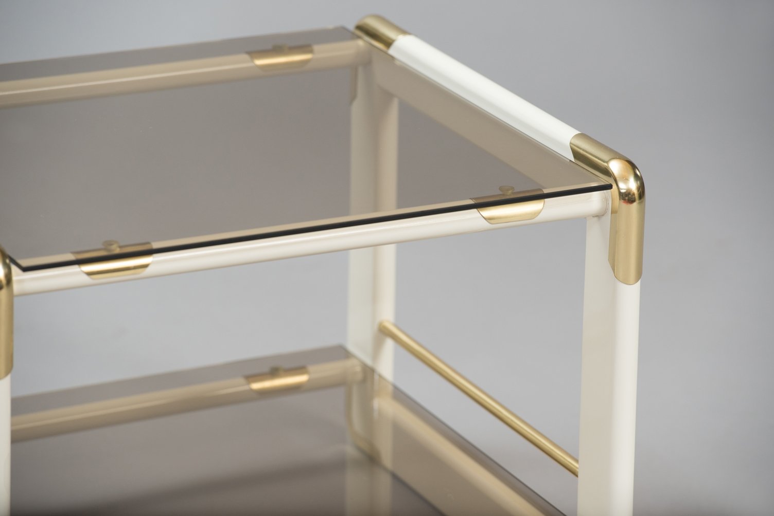 Vintage Italian Wood, Brass & Glass Magazine Table for sale at Pamono