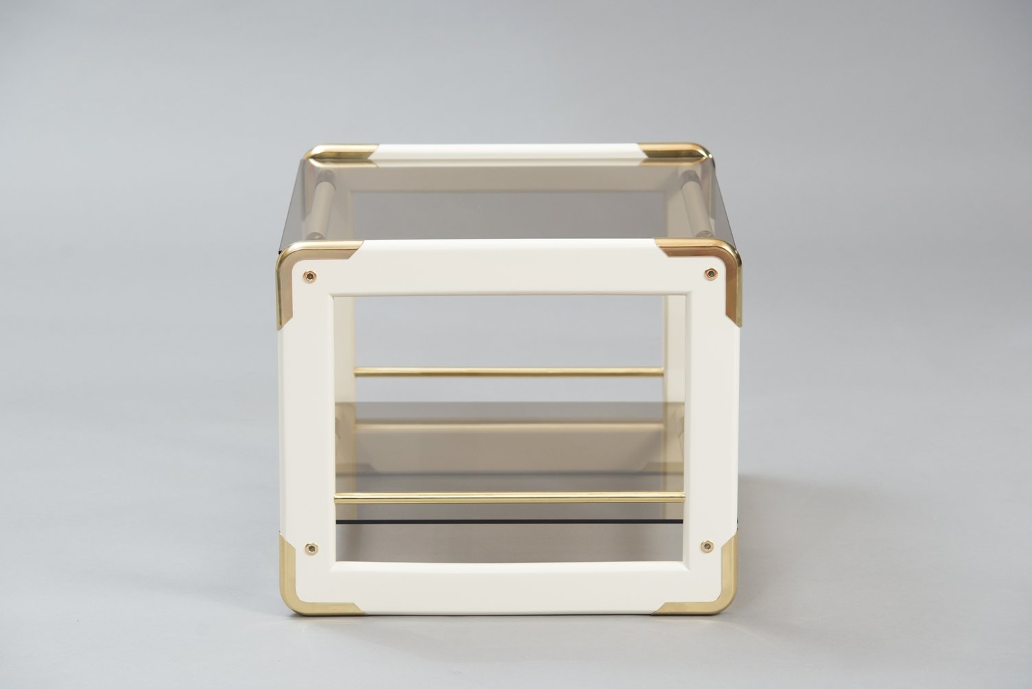 Vintage Italian Wood, Brass & Glass Magazine Table for sale at Pamono