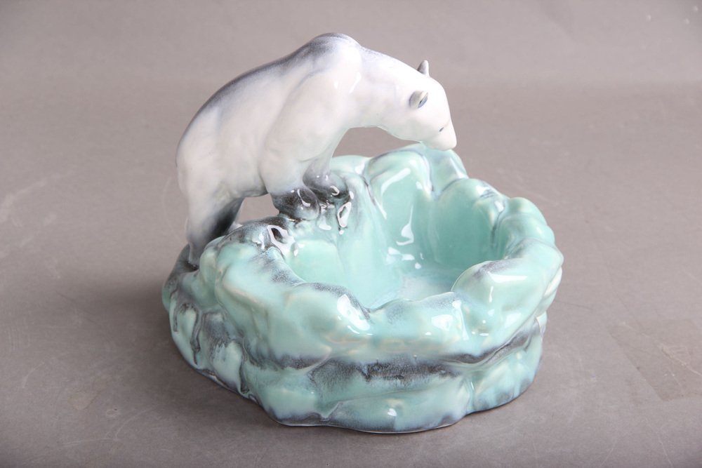 Art Deco Polar Bear Sculpture Dish by Ditmar Urbach, Czech, 1930s for ...