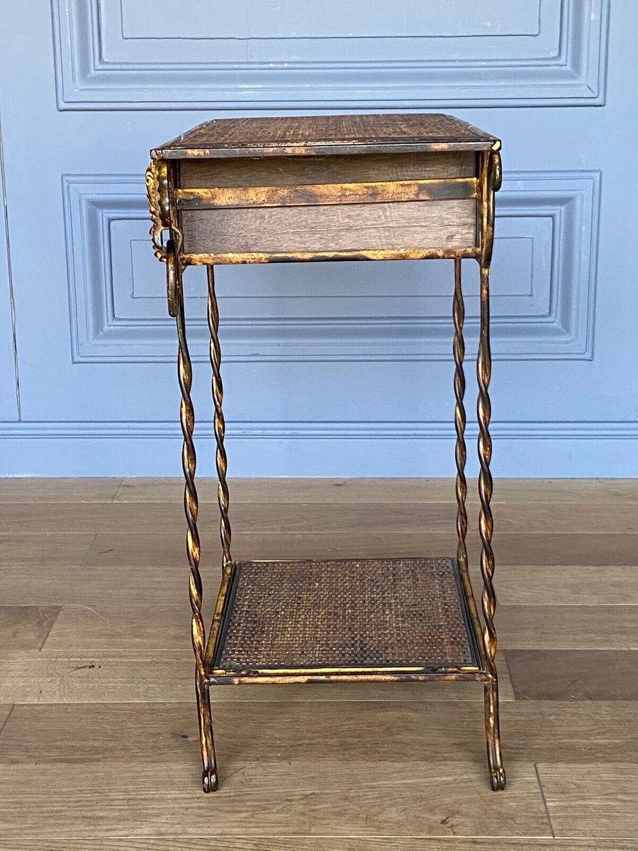 Small Golden Metal Rattan Trolley with Drawer, 1970s for sale at Pamono