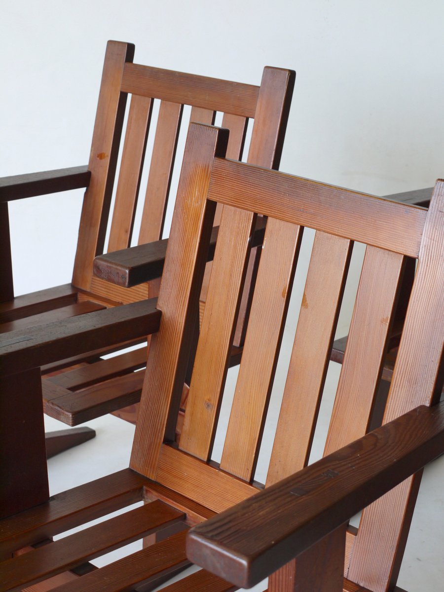 Oregon Pine Armchairs, 1930s, Set of 4 for sale at Pamono