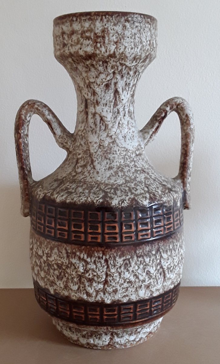 Vintage Braun Beige Ceramic Vase with Double Handle, 1970s for sale at ...