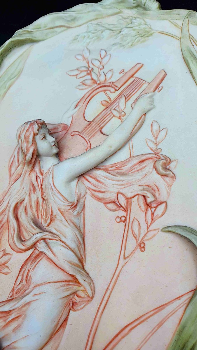 Art Nouveau Bas Relief Biscuit Plates by A Mucha, Set of 2 for sale at ...