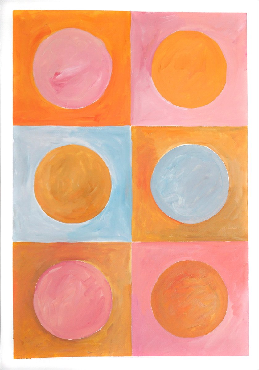Natalia Roman, Sunset Pink und Orange Fliesen Diptychon, 2022, Acryl auf Aquarellpapier bei ...