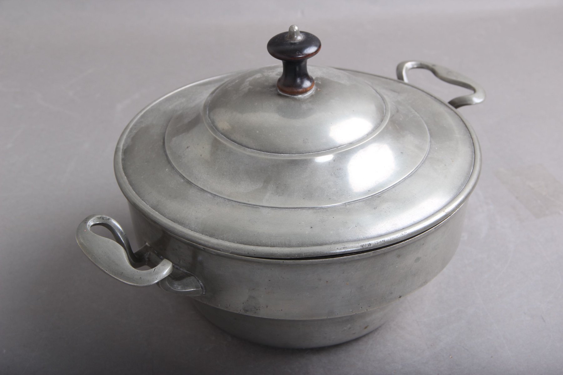 Large Vintage Pewter Pot with 2 Handles & Lid with Wooden Handle for ...
