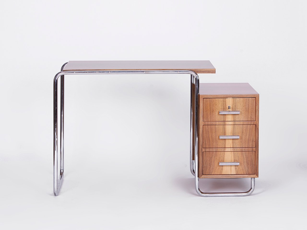 Functionalist Walnut Veneer Steel Tube Desk, 1930s for sale at Pamono