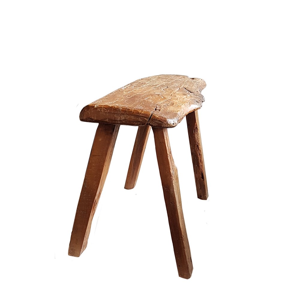 Dutch Primitive Wooden Farm Stool for sale at Pamono