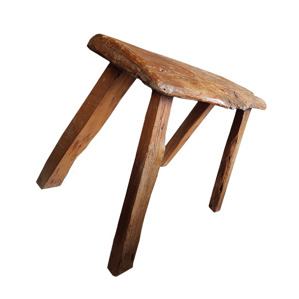 Dutch Primitive Wooden Farm Stool for sale at Pamono