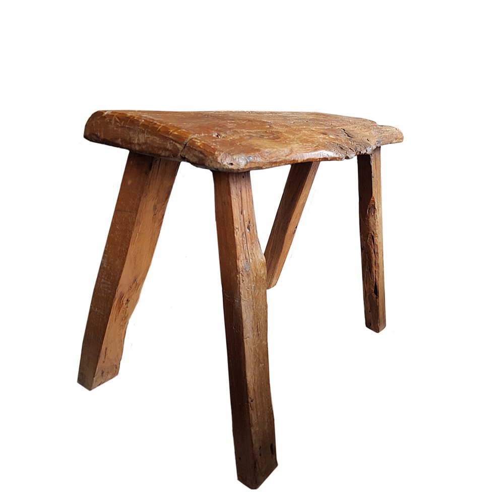 Dutch Primitive Wooden Farm Stool for sale at Pamono