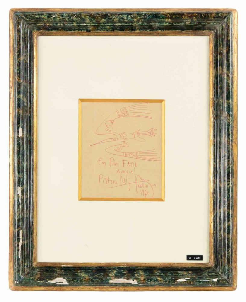 Wifredo Lam, Fresh Sketch, Original Red Ink Drawing, 1970 bei Pamono kaufen