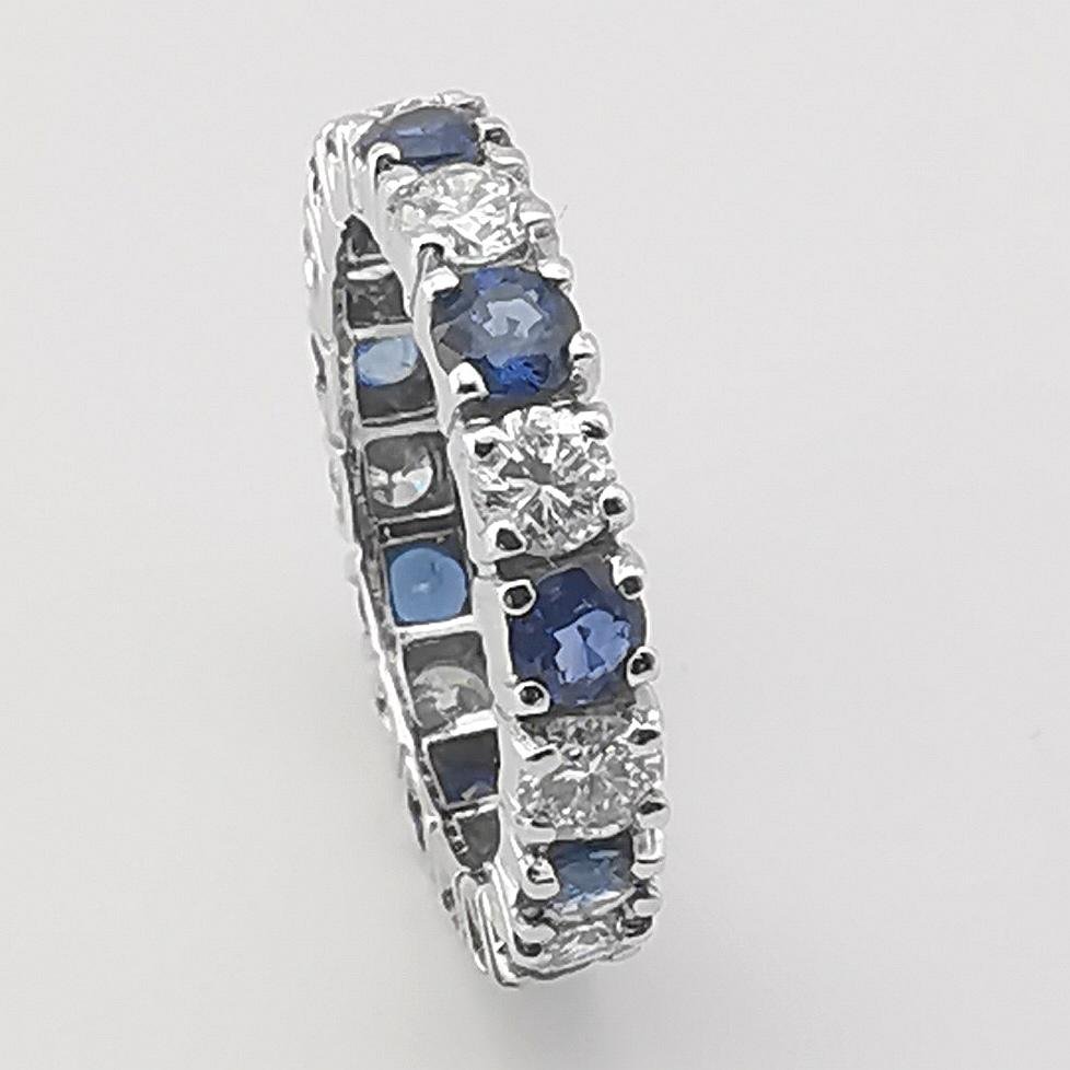 American Wedding Ring in 18K White Gold with Diamonds & Sapphires for ...