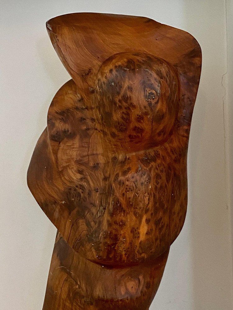 Abstract Virgin & Child Sculpture in Olive Wood, 1970s for sale at Pamono