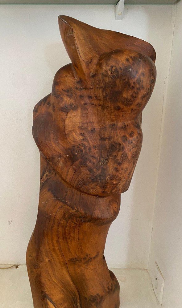 Abstract Virgin & Child Sculpture in Olive Wood, 1970s for sale at Pamono