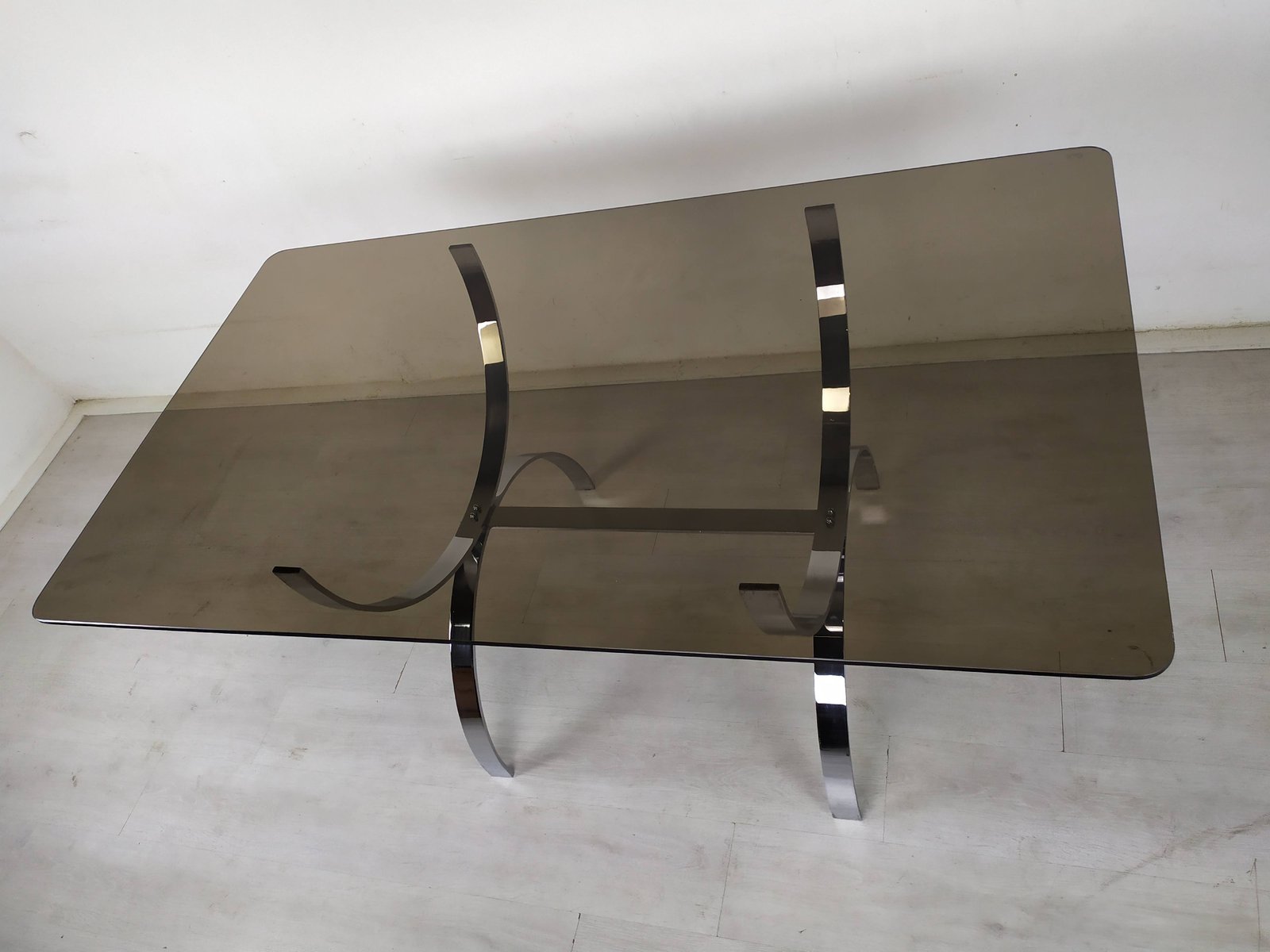 Vintage Glass Chrome Office Desk, 1970s for sale at Pamono
