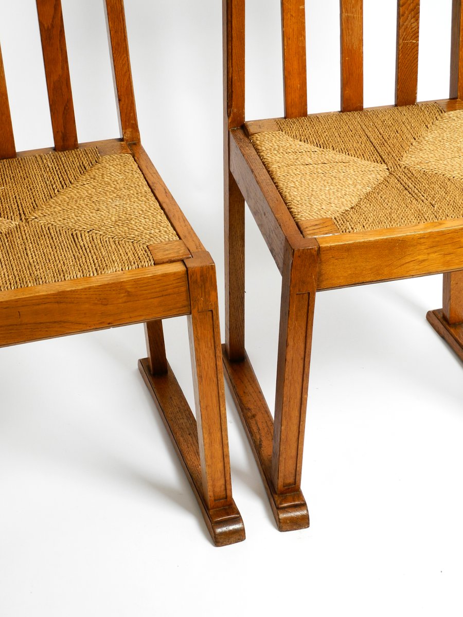 Set of Mid-Century Oak Chairs with Skid Feet & Wicker Seats for sale at ...