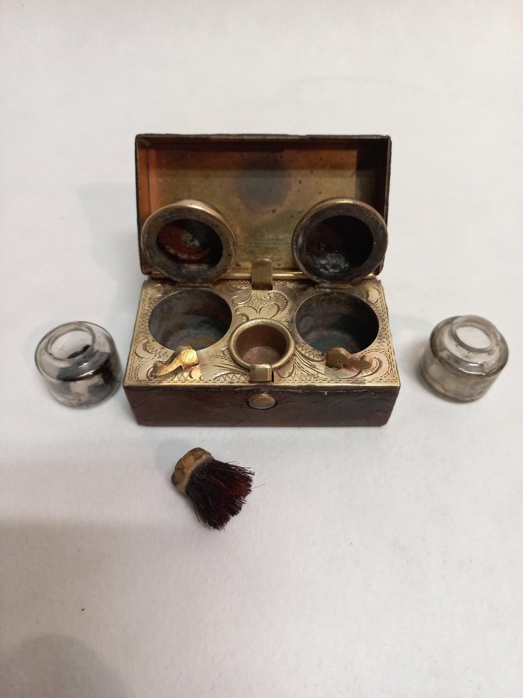 Brass & Leather Travel Inkwell Set, 19th-Century, Set of 3 for sale at ...