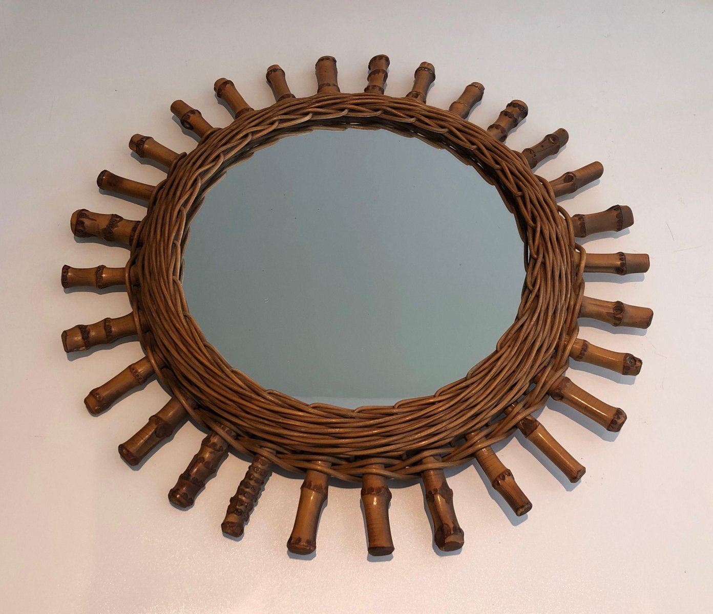 Round Rattan Mirror for sale at Pamono