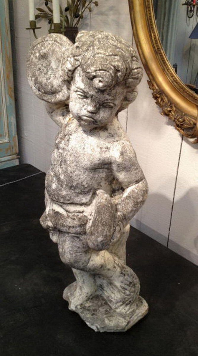 Cement Putti Playing the Tambourine Figure for sale at Pamono