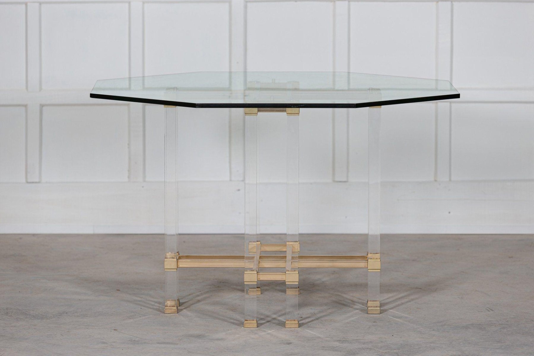 French Hollywood Regency Acrylic Glass, Brass & Glass Dining Table by ...