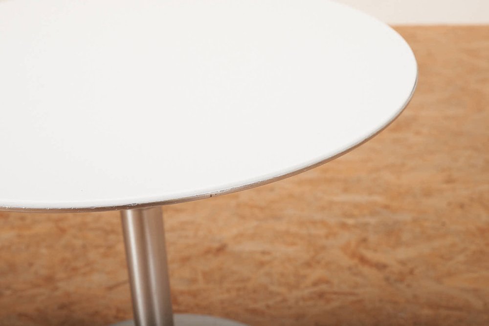 T 304 Side Table on Trumpet Base in Aluminum with White Glass Shelf by ...