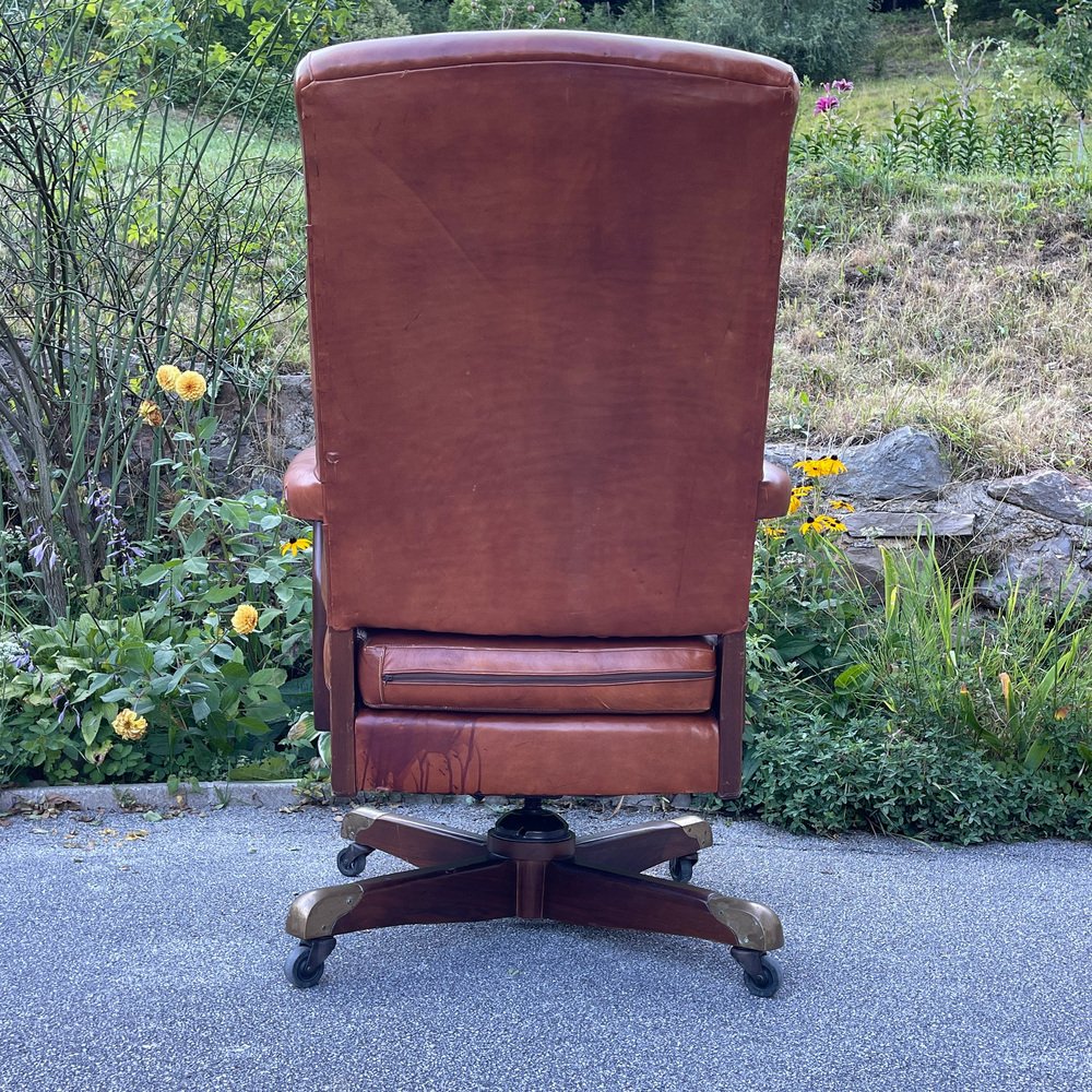 Vintage Leder Chefsessel mit hoher Rückenlehne, USA, 1988 bei Pamono kaufen