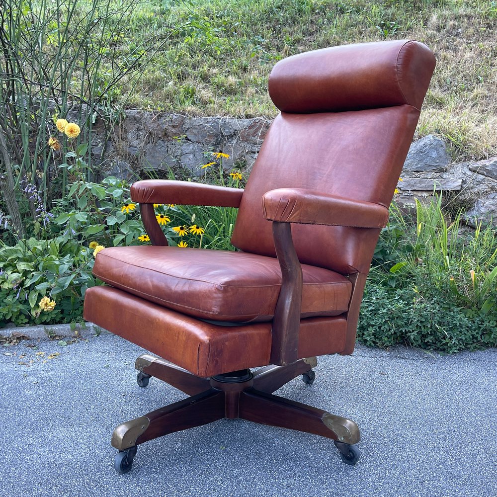 Vintage Leder Chefsessel mit hoher Rückenlehne, USA, 1988 bei Pamono kaufen