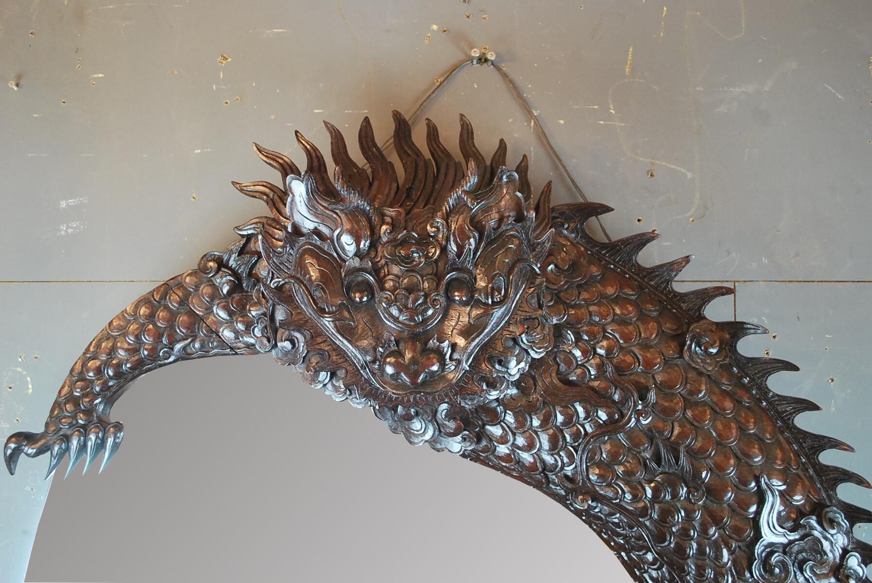 Large Dragon Mirror in Finely Carved Iron Wood, 1900s for sale at Pamono